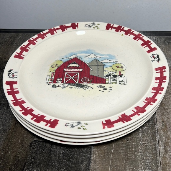 Dining | Vintage Barnyard Country Themed Stoneware Dinner Plates Set Of ...